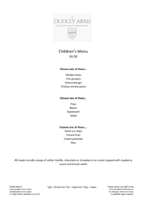 Our Menus - The Dudley Arms - Llandrillo